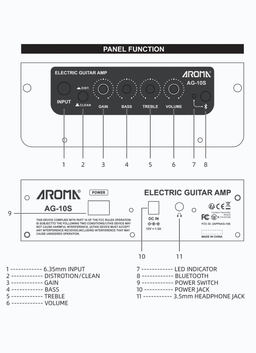 Aroma AG-10S Electric Guitar Amplifier with Bluetooth - Dagna Music